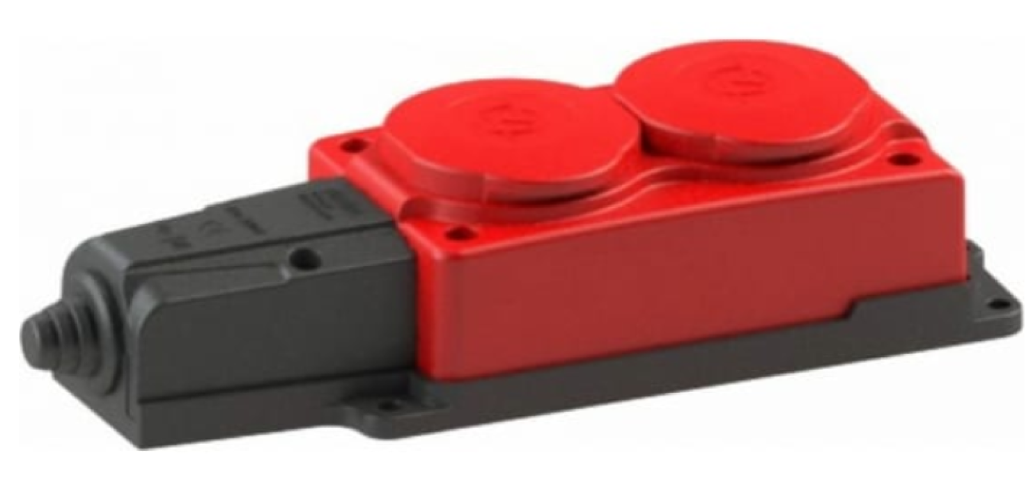 Блок розеток NE-AD 2 гнезда, 16А IP44 с заземлением и крышками, каучук черный/красный, 4122 / колодка электрическая для удлинителя