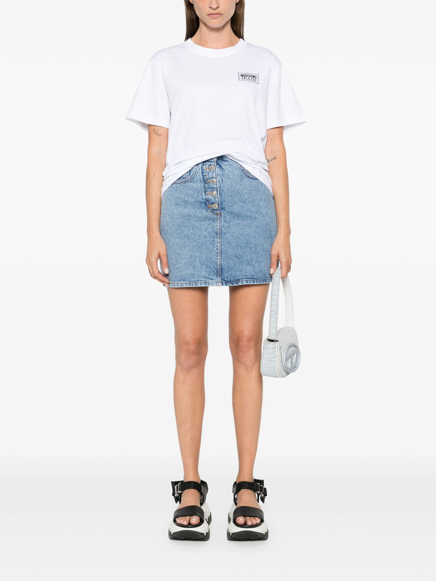 Футболка MOSCHINO JEANS, размер 38, бежевый/белый — фото 1