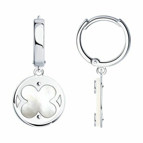 Серьги с подвесками, серебро, 925 проба, родирование, перламутр