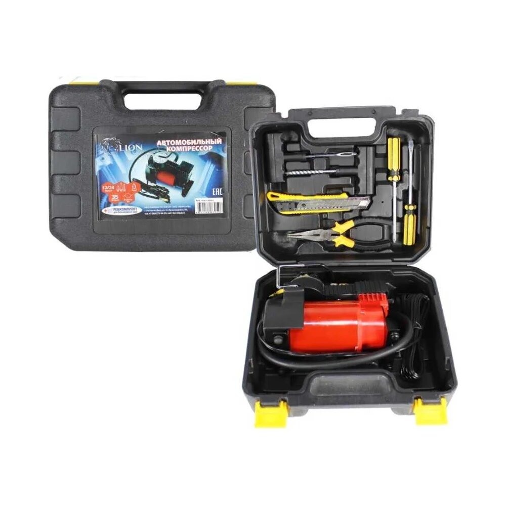 Компрессор Lion 35 л/мин, 12 В мет корпус, в кейсе с набором инстр 1/10_ Vtti-13002C