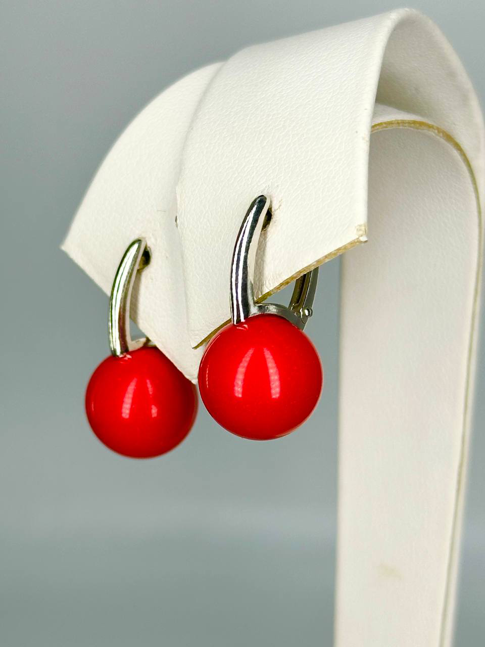 Серьги двусторонние, серебро, 925 проба, родирование, коралл