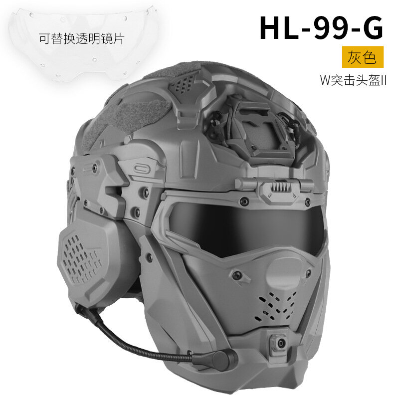 WOSPORT Live-Action CS Tactical All-in-One Protective Gear, Movie Costume, Built-in Earphones, W Assault Solid Color Helmet II