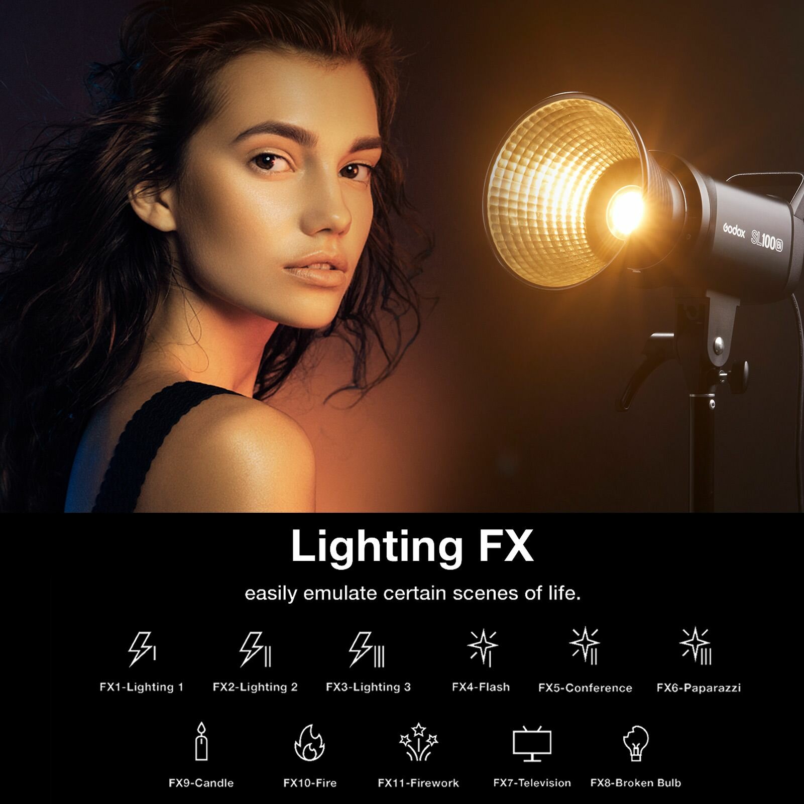 Godox SL100Bi небольшой студийный светодиодный светильник для фотосъемки 2800K-6500K с двойной цветовой температурой 100 Вт
