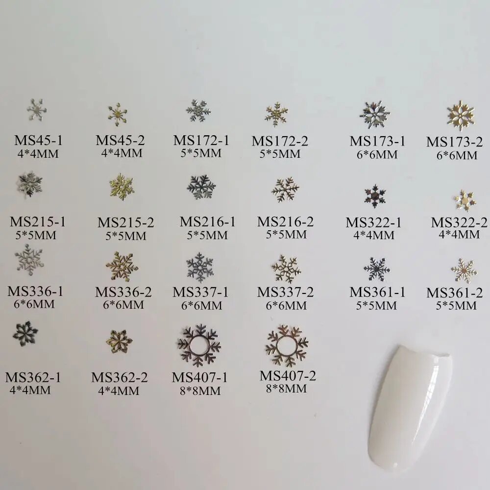 Металлические наклейки для ногтей Nail Angel серебристые/золотые снежинки 100 шт MS407-1 Silver