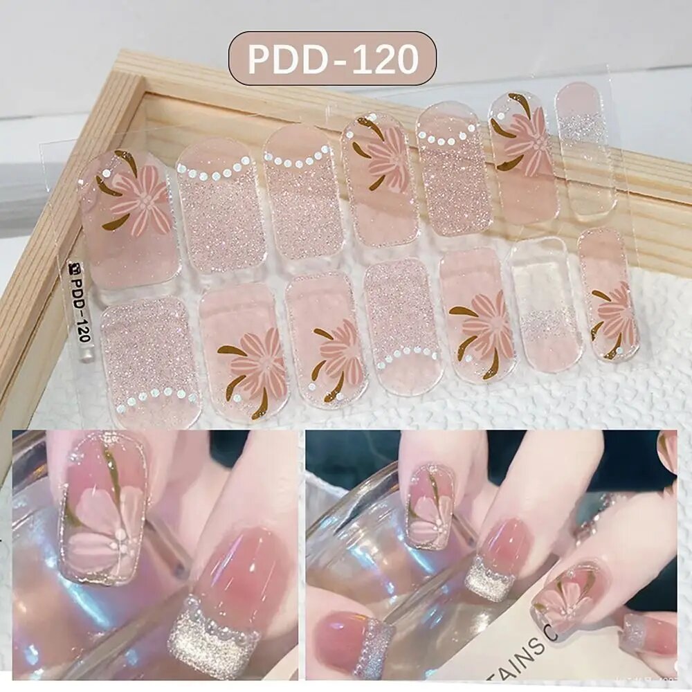 Наклейки на ногти PDD-120, розовый флористический дизайн