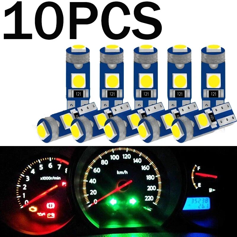 10 шт, лампочка T5 для освещения приборной панели, W3W 3030-3SMD white