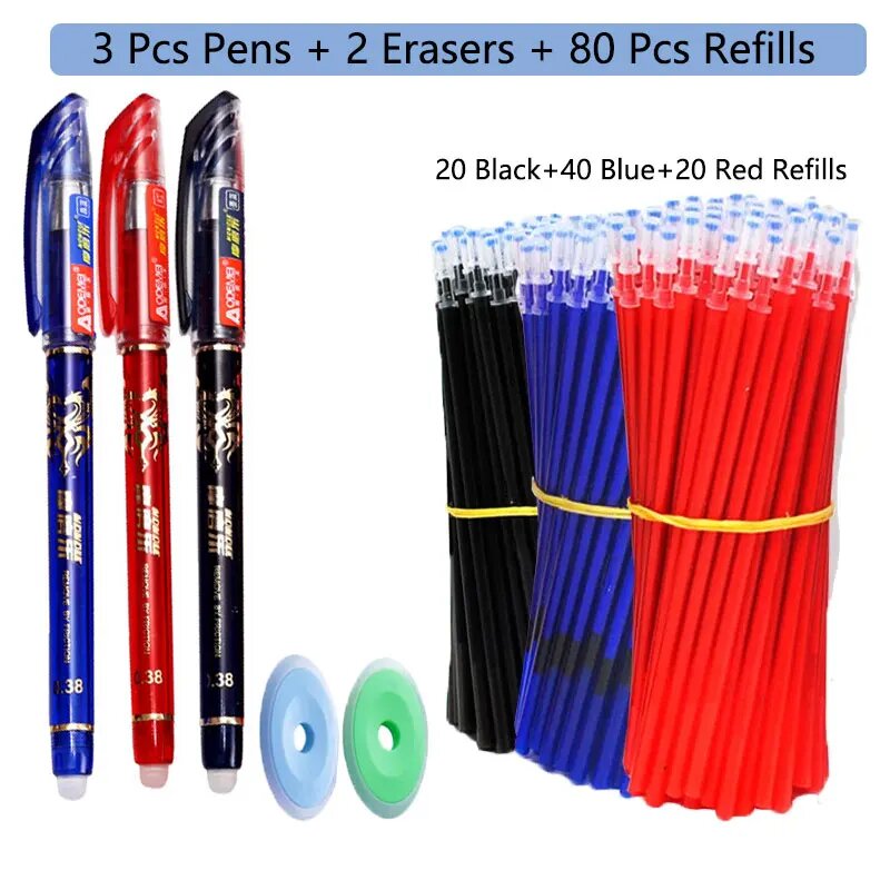 Гелевые ручки Dot Ding, стираемые, 0.5 мм, синие/черные, 85 шт. 85 Pcs Mixed Set A