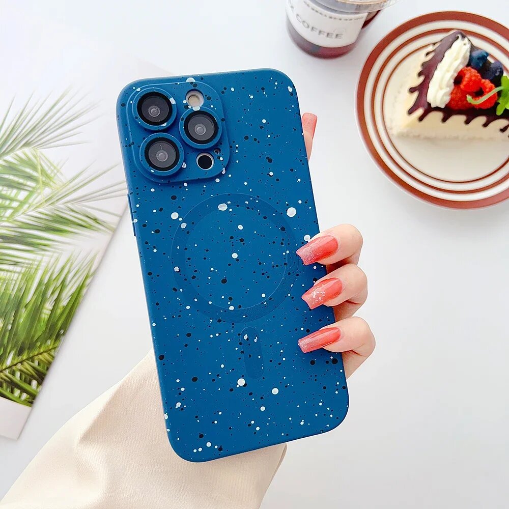 Чехол для iPhone 12 Dark Blue с рисунком звезд, MagSafe