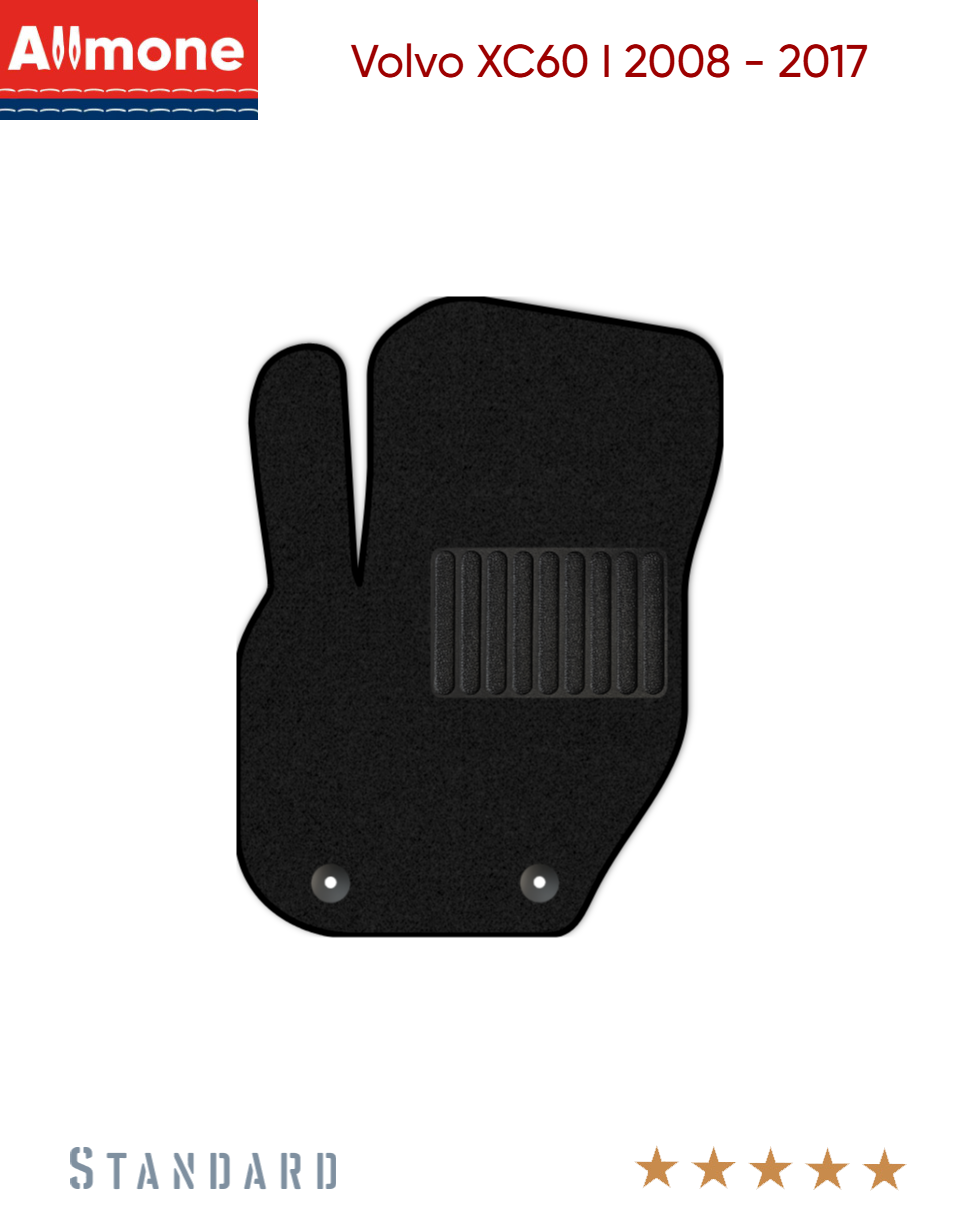 Ворсовый коврик для Volvo XC60 1 (DZ) 2008 - 2017, черный, 1шт, водительский, Стандарт / Вольво