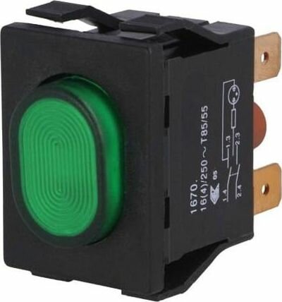 Переключатель Marquardt 1670.5202 кнопочный Пол 2 DPST 16A/250ВAC OFF-ON зеленый 1 шт