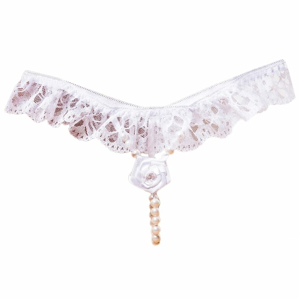 Женские кружевные розовые стринги с жемчугом-белый-один размер