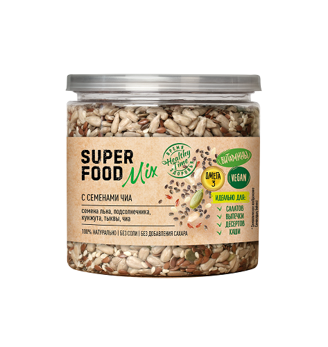 Смесь семян SUPER FOOD Mix с семенами чиа /пл. банка с ключом/ 300г