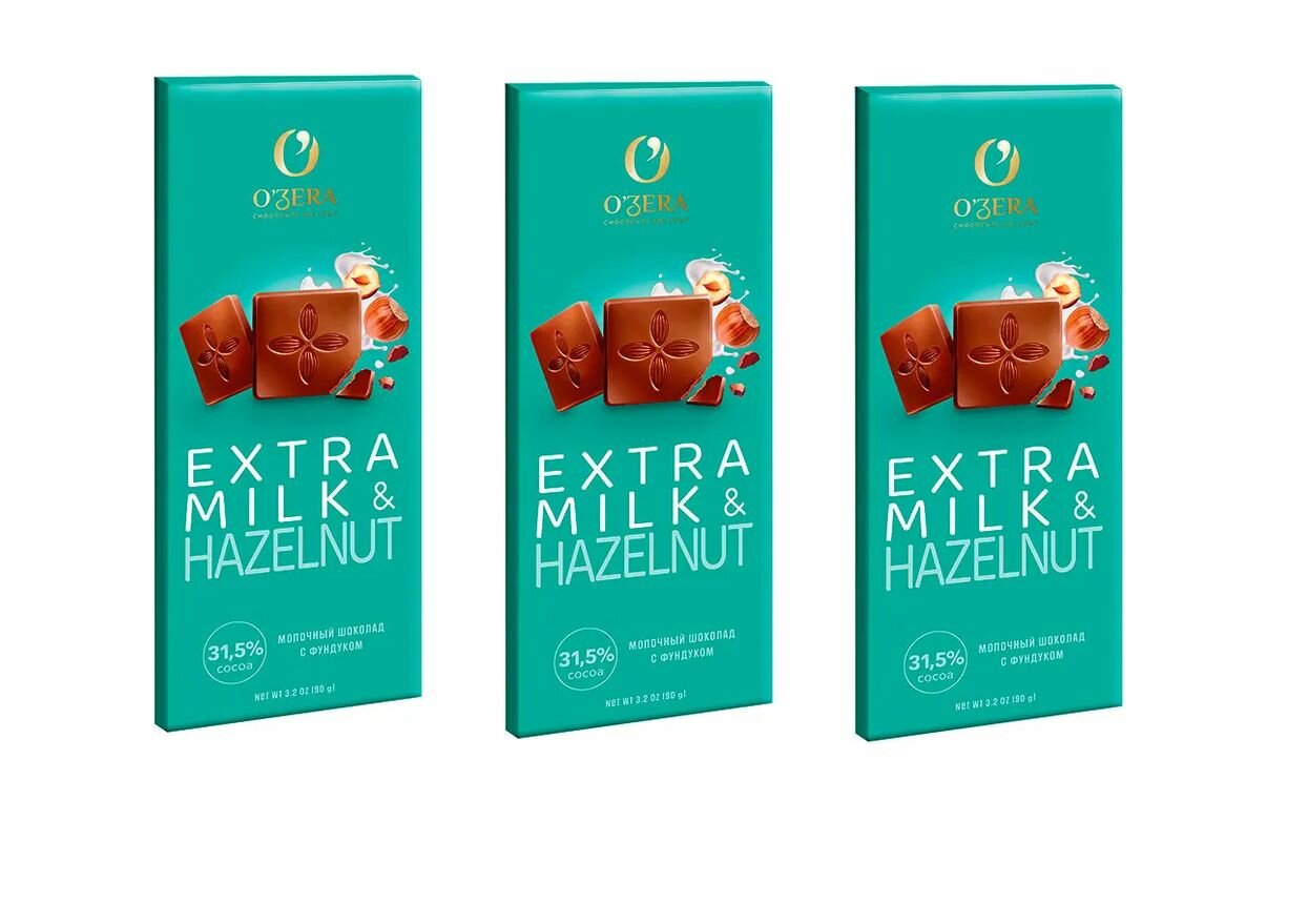 Шоколад молочный O'Zera Milk & Extra Hazelnut, с фундуком, 90 гр, 3 уп