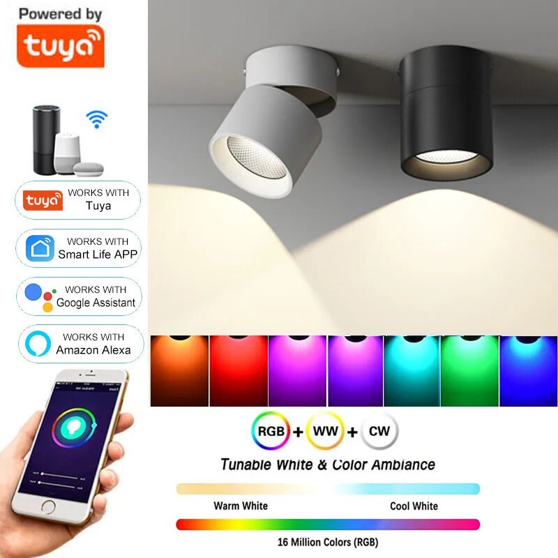 Потолочный светильник Tuya Smart RGBCCT, черный корпус, Zigbee