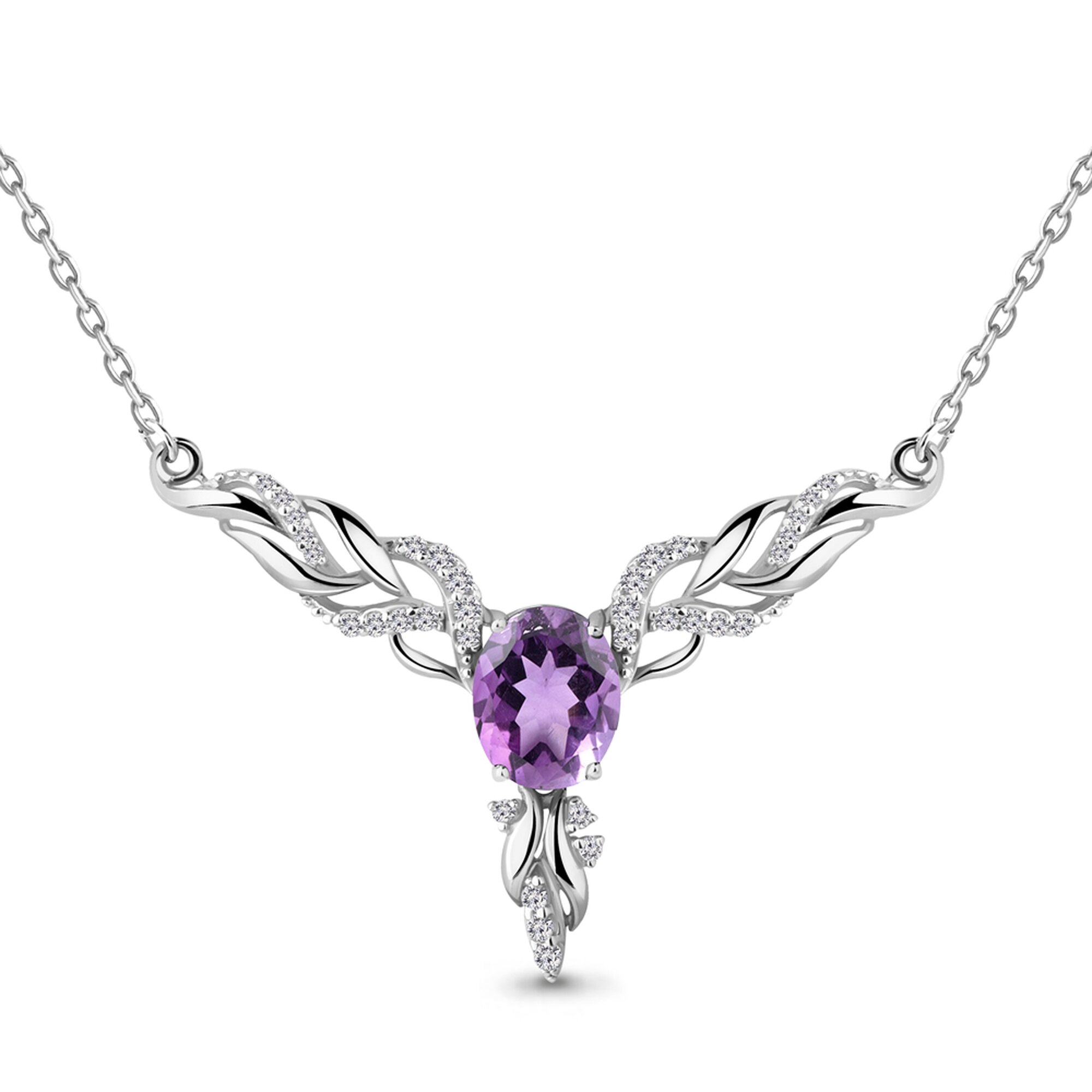 Колье, серебро, 925 проба, родирование, аметист, фианит