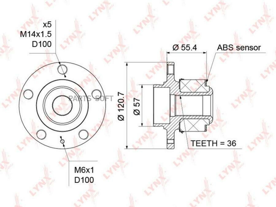 LYNXAUTO WH-1308 Ступица передняя в сборе (с ABS d 72мм) SKODA Fabia I 1.0-2.0 04> / Roomster 1.2-1.9D 06> ()