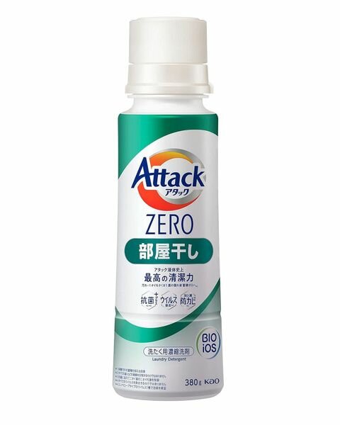 KAO Attack ZERO Жидкое средство для стирки, с защитой от неприятных запахов при сушке в помещении, 380 гр, 1 штука.