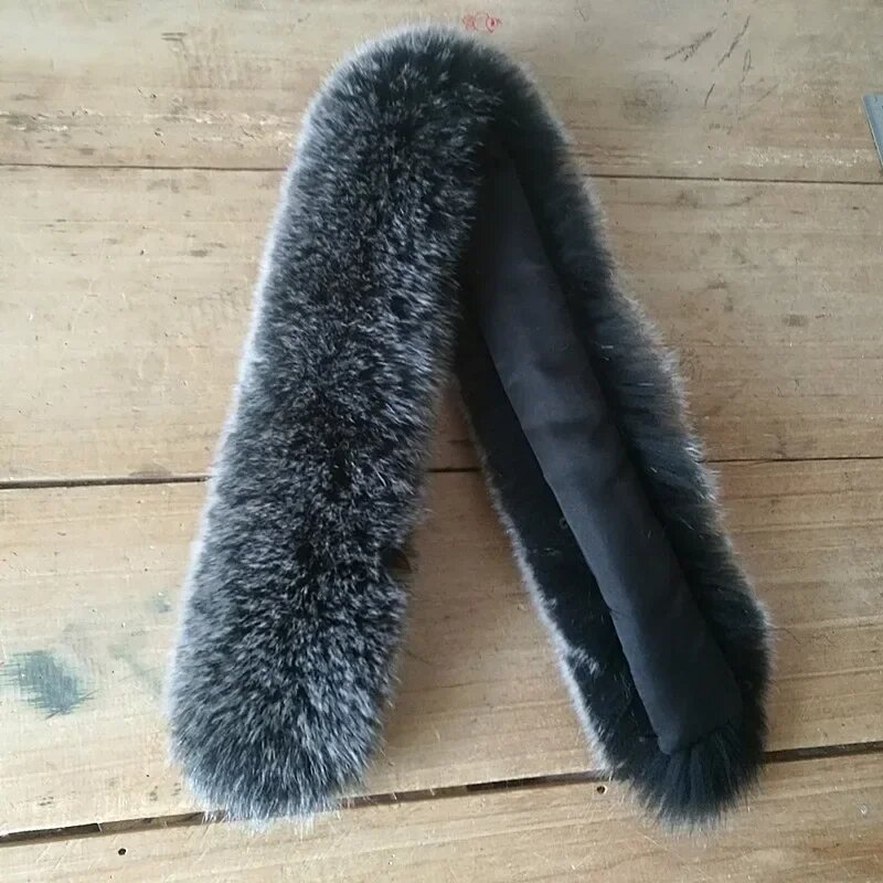 2025 настоящий лисий воротник шарф для женщин мужчин натурального меха куртка капюшон отделка черный с белыми кончиками 70 см шарфы,120, натуральный мех,70, черный/белый,8.5, SKU00276