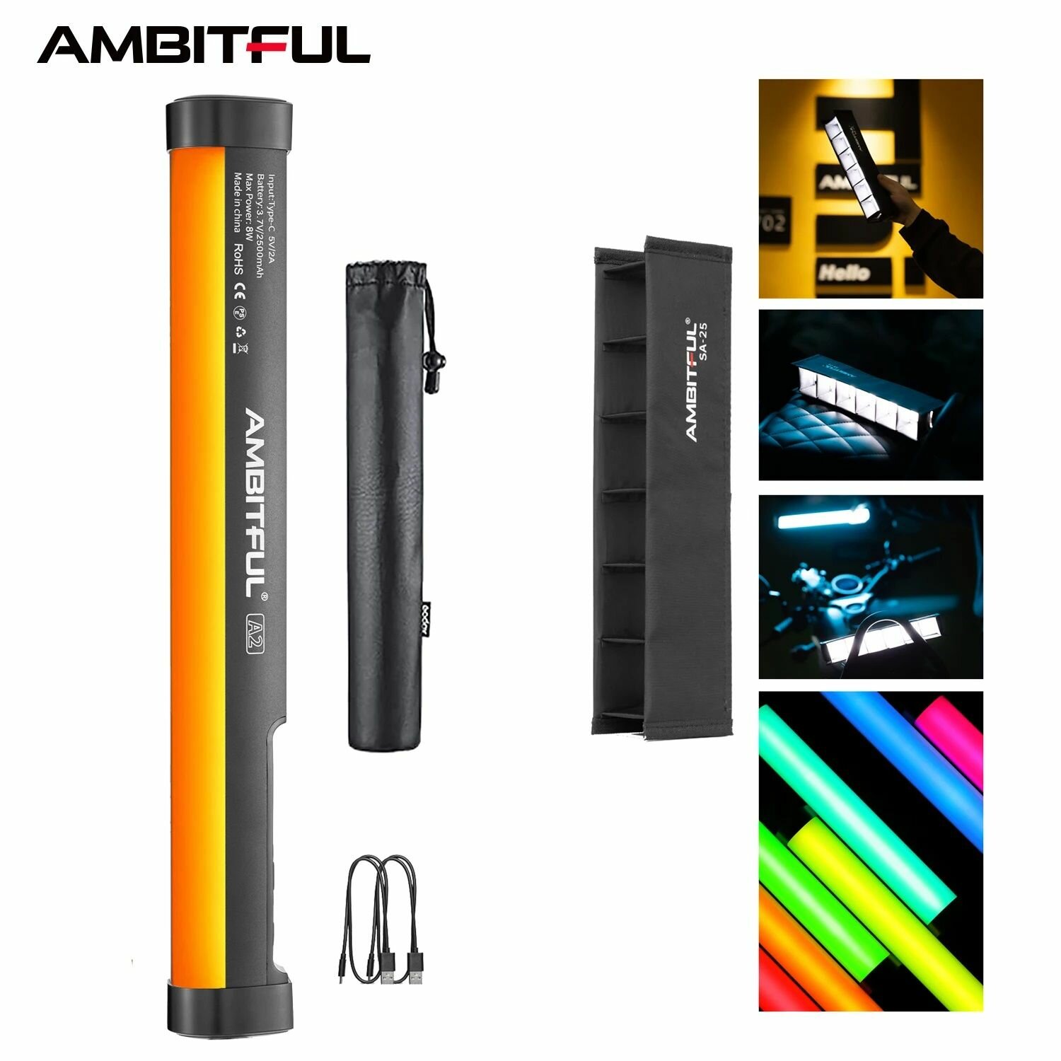 AMBITFUL A2 RGB 2500-8500K RGB лампа для видеокамеры + сотовая сетка встроенное приложение литиевая батарея с магнитной функцией