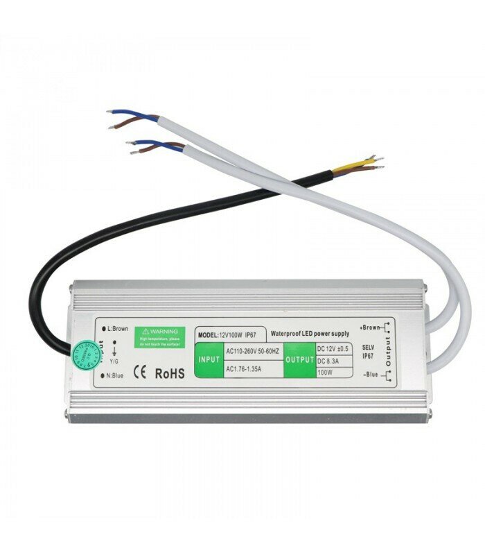 Блок питания, 12 Вольт DC, 100 Ватт, алюминиевый, IP67
