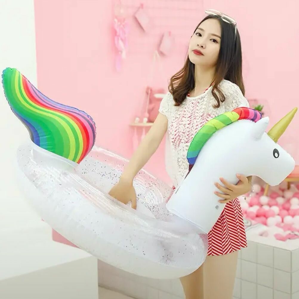 Надувной плавательный круг "Единорог", с блестками, 90 см