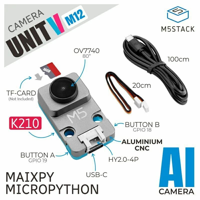 M5Stack UNITV K210 AI camera unit M12 спецификация объектива OV7740 широкоугольный