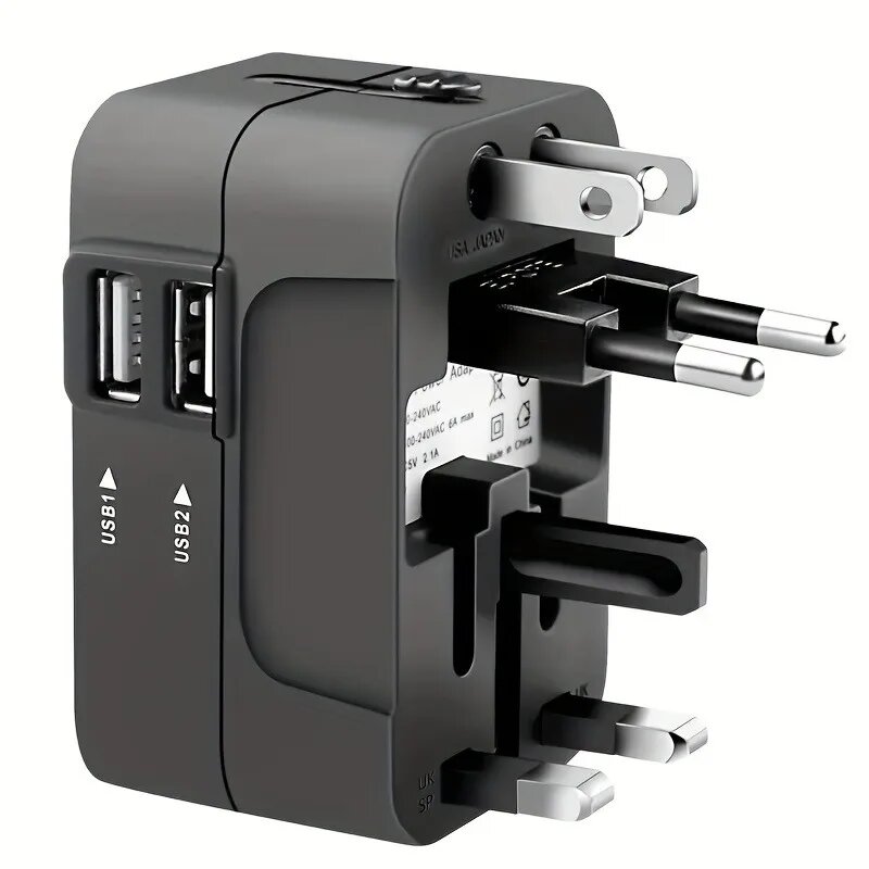 Международный адаптер Black с 2 USB портами