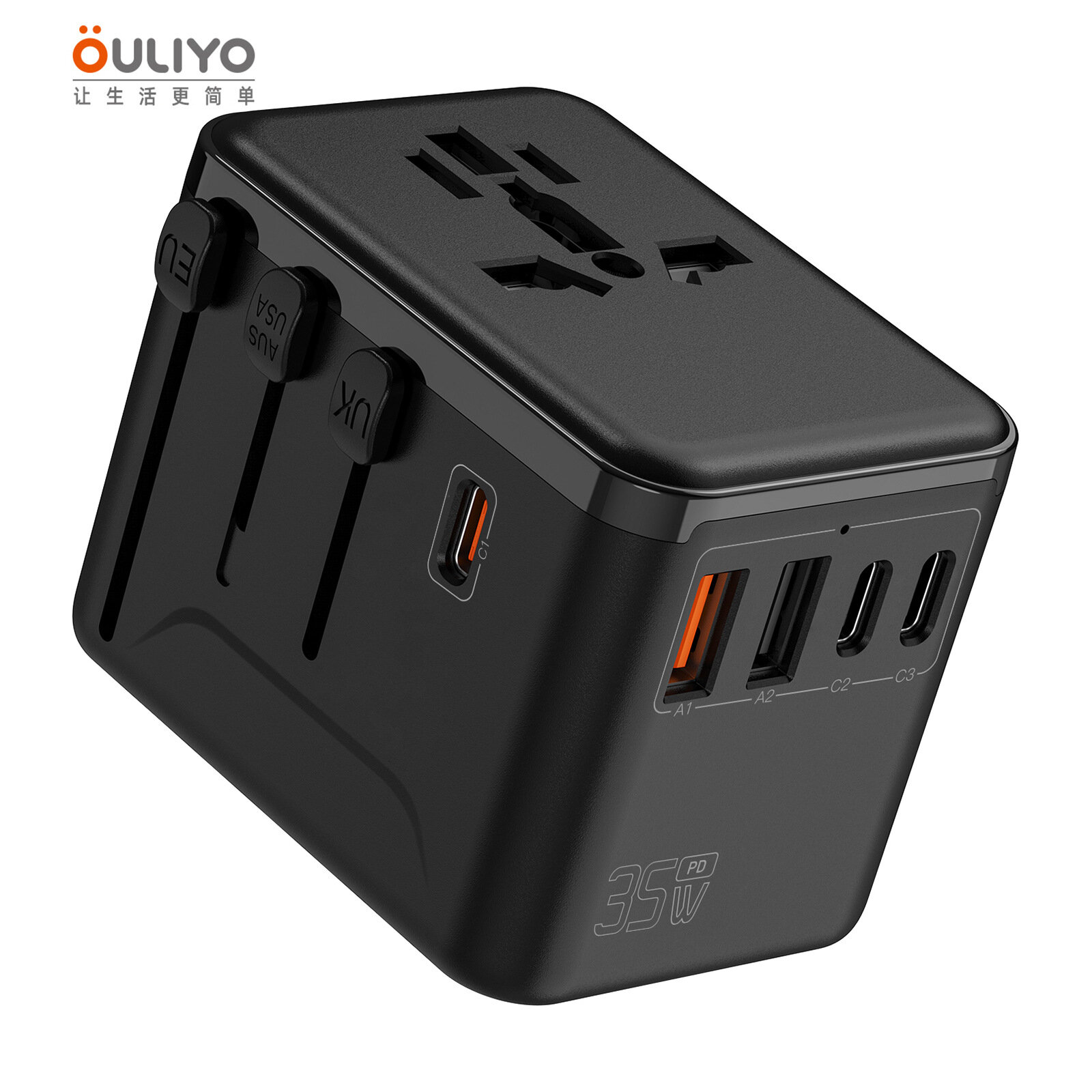 Универсальный адаптер : Зарядка 6 устройств в 180+ странах! 35W GaN + 2500W розетка + Двойная защита-----A01-PQ35w(3C2A）