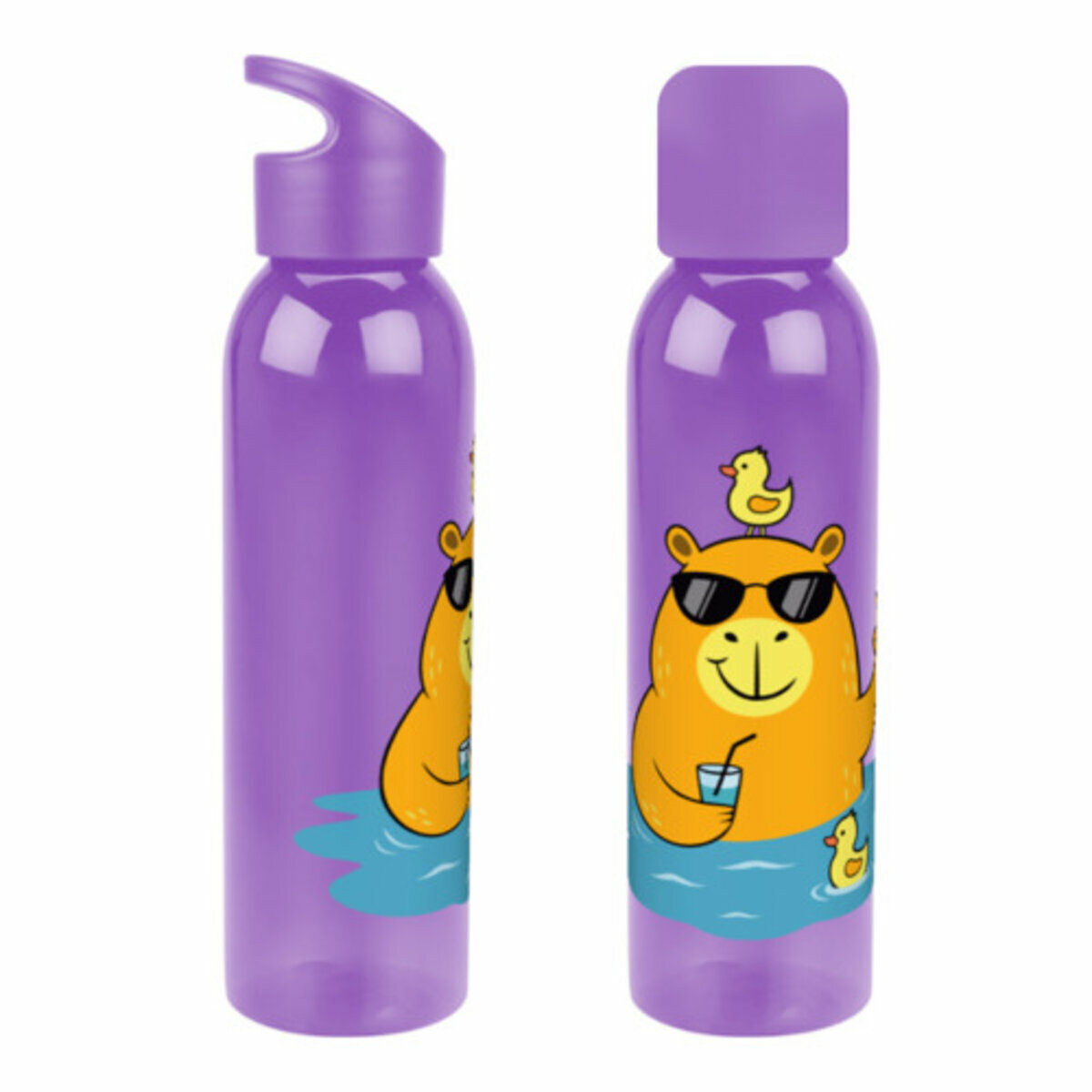 Бутылка для воды «Капибара с уточками» (фиолетовый)