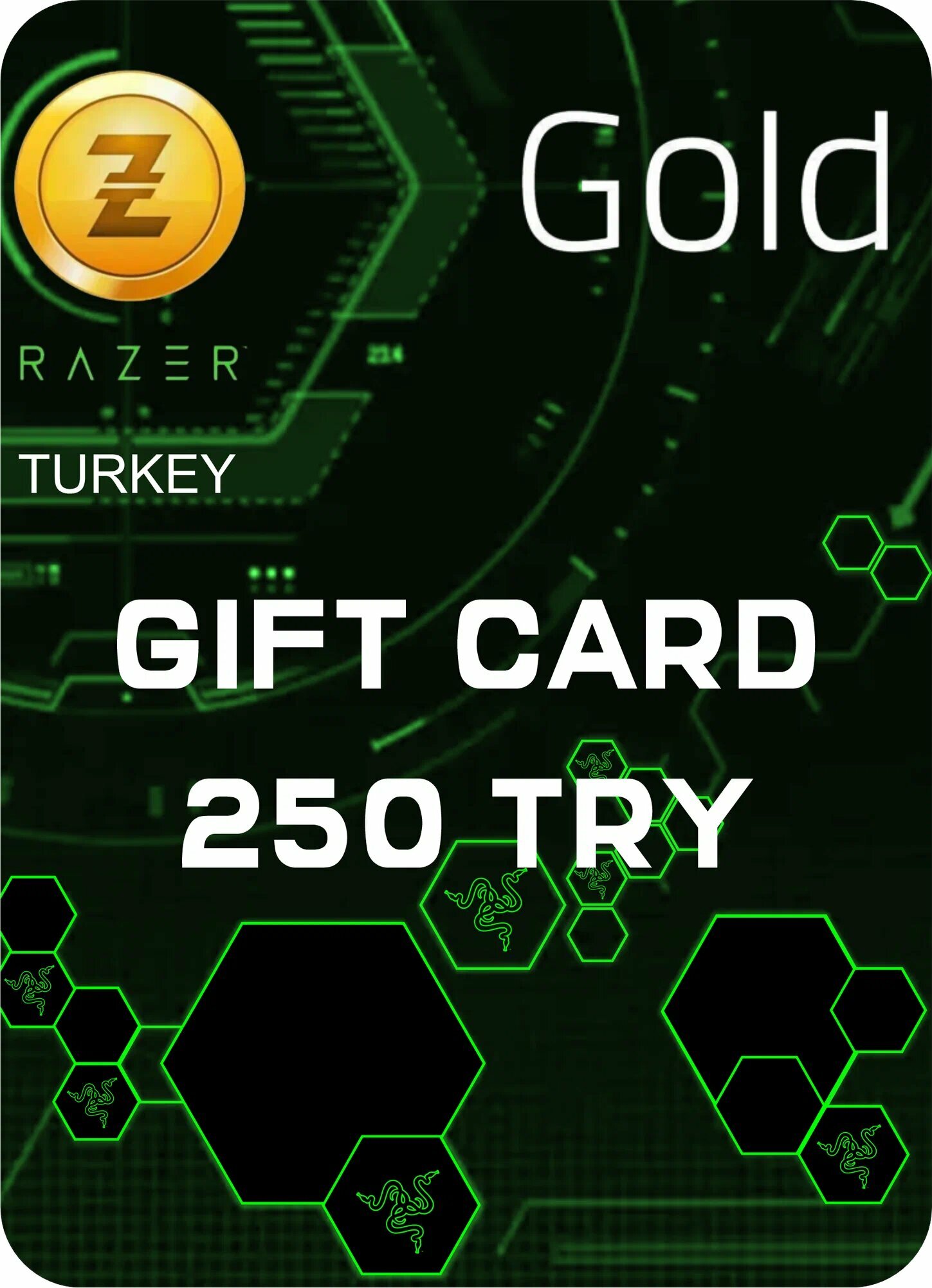 RAZER GOLD 250 TRY карта пополнения / Турция / Цифровой код, пополнение счета / RAZER GOLD Gift Card Turkey