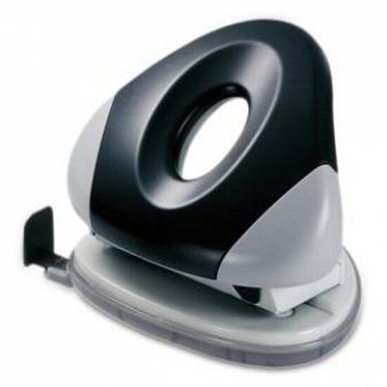 Дырокол Kw-Trio UFO medium 96EOGR/BLCK макс:25лист. металл/пластик черный/серый отв:2 с линейкой