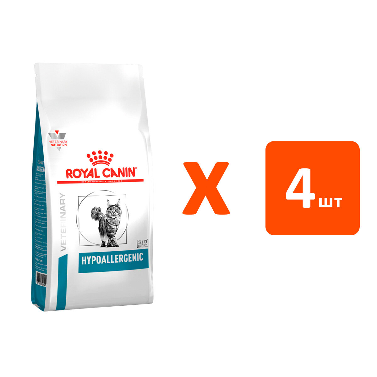Корм сухой Royal Canin Hypoallergenic для взрослых кошек при пищевой аллергии, 2 кг х 4 шт
