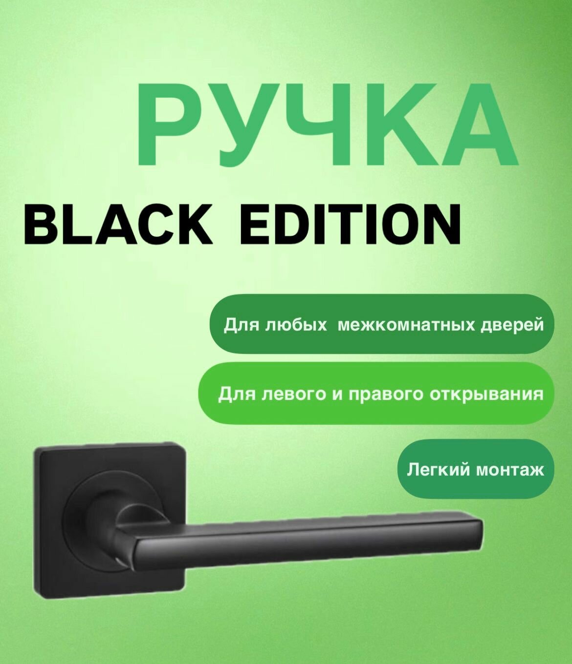 Комплект ручек для межкомнатных дверей, (BL) черная матовая AJAX