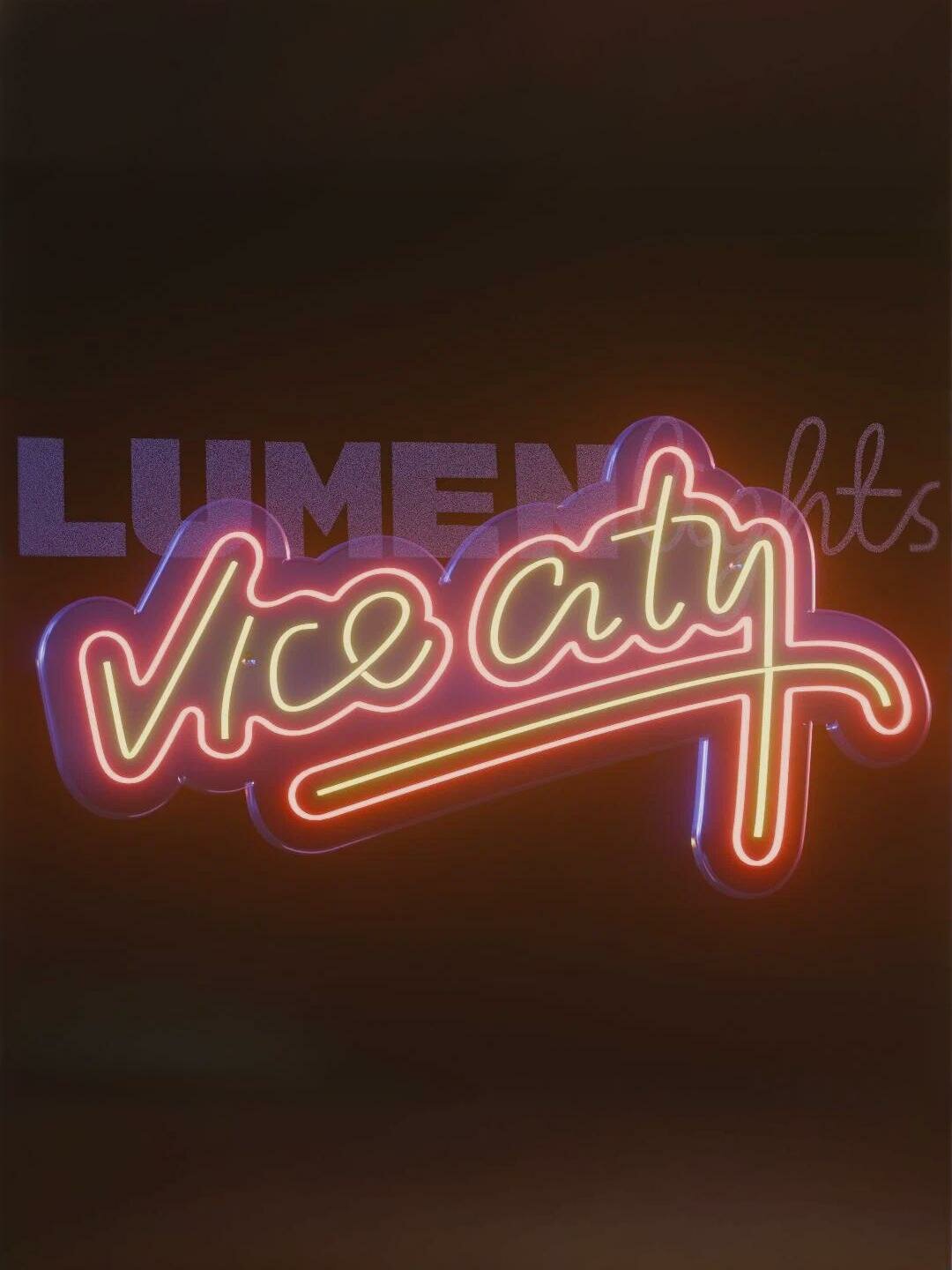 Неоновая вывеска, светильник декоративный Vice City, 65х36 см.