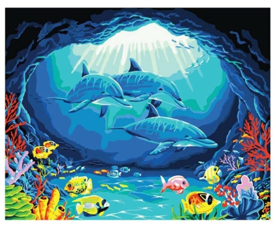 Алмазная мозаика без подрамника 40x50 см Дельфины