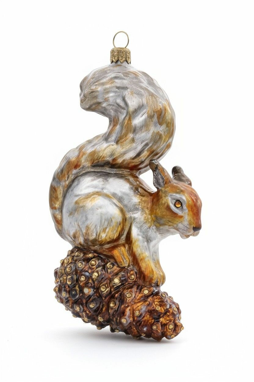 Елочная игрушка Белка в шубке на меху