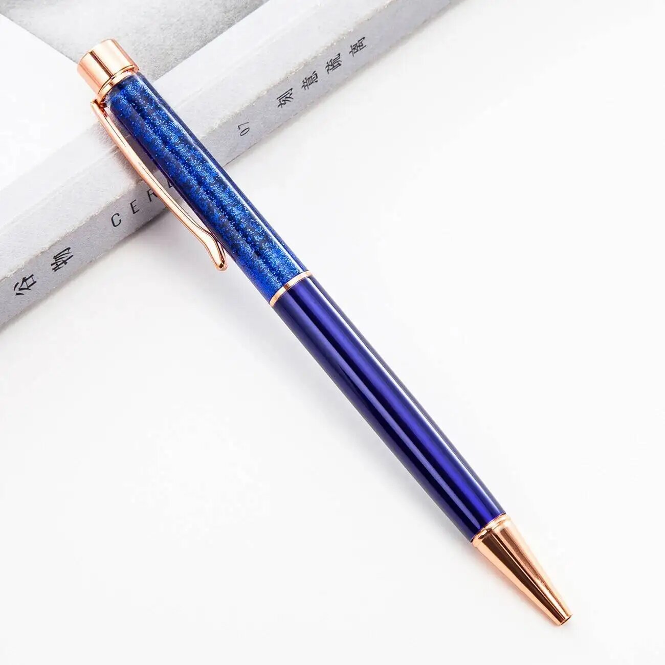 Шариковая ручка синяя, металлическая, розовое золото, Color: G