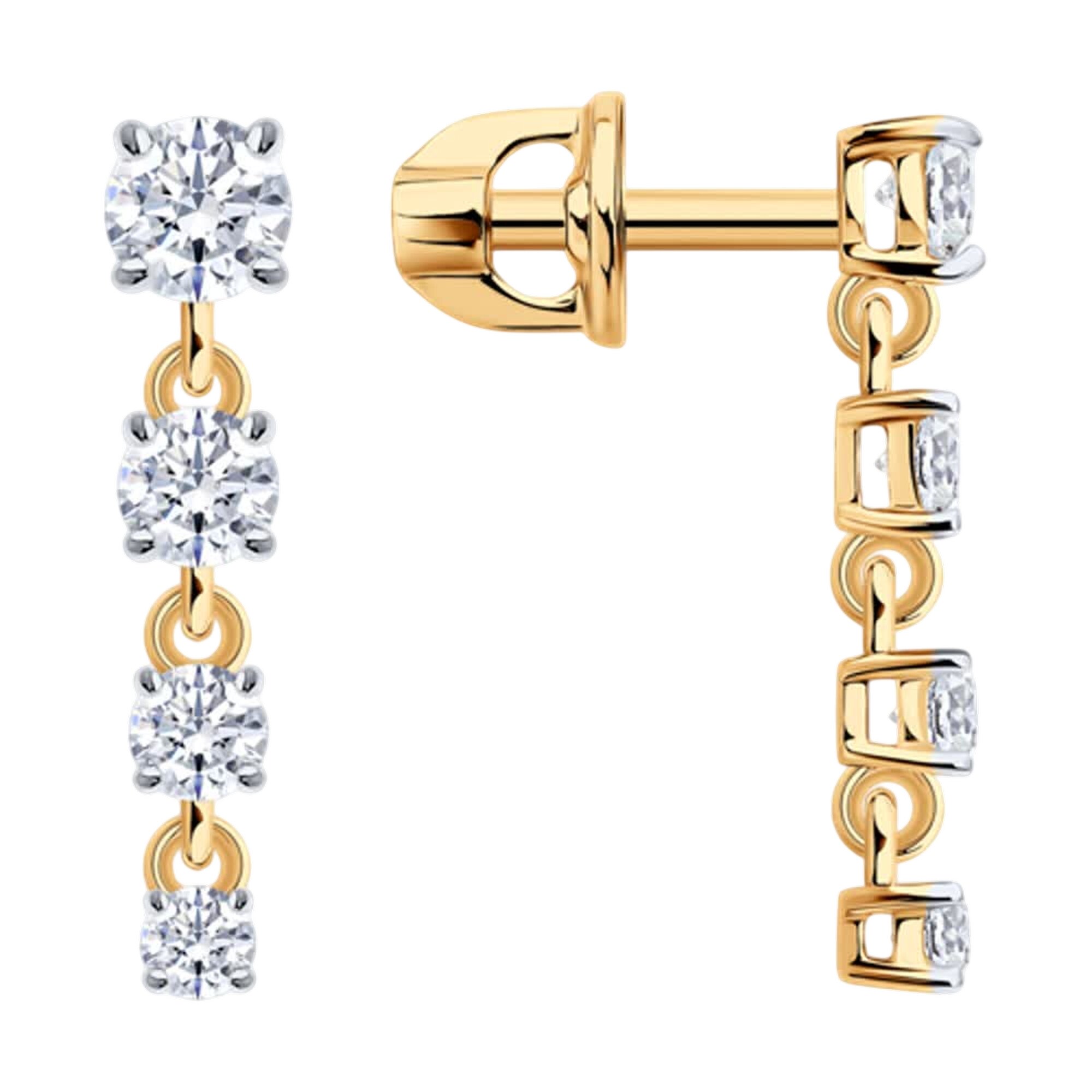 Серьги Diamant online, красное золото, 585 проба, фианит