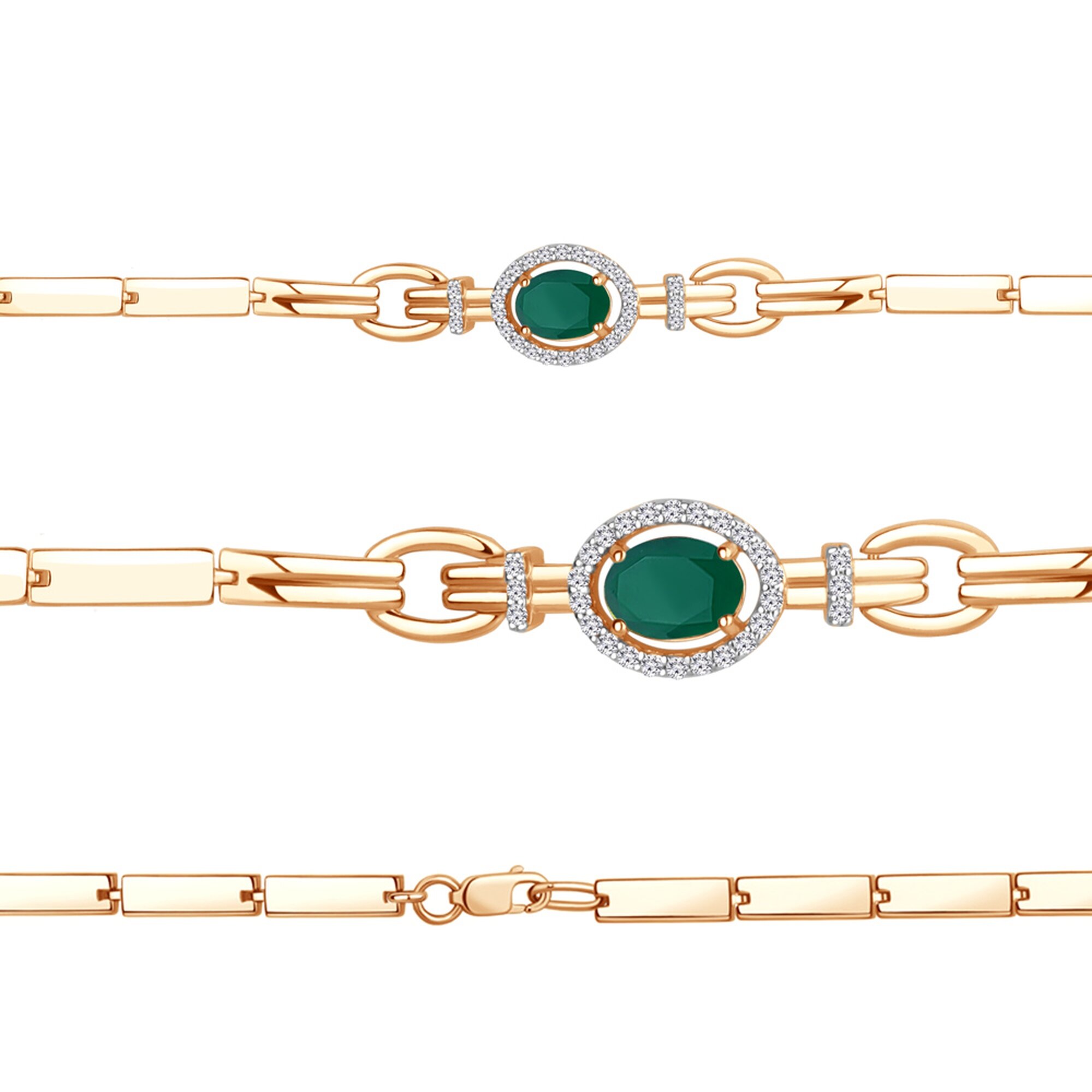 Браслет, серебро, 925 проба, золочение, агат, фианит