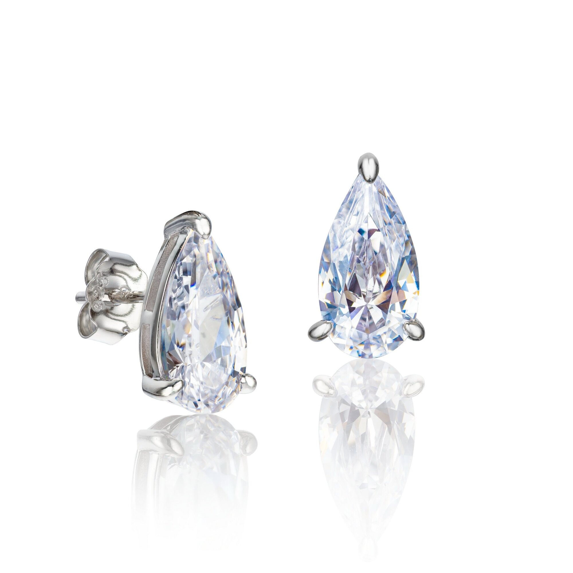 Серьги пусеты, серебро, 925 проба, циркон