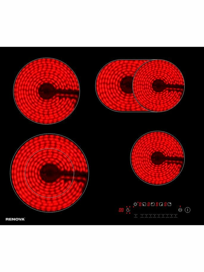 Электрическая варочная панель встраиваемая. 4 конфорки. 7200Вт. Renova TC-472L2BS1