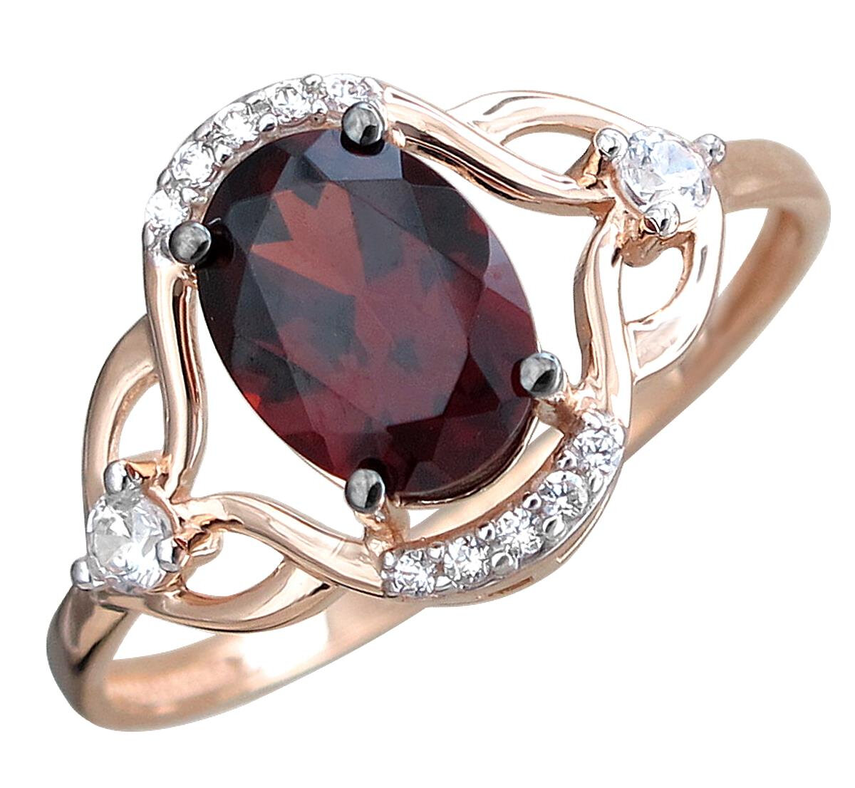 Кольцо, серебро, 925 проба, фианит, гранат