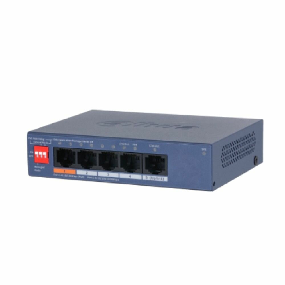 DAHUA Коммутаторы DH - CS4005 - 4ET1GT - 60 4 - портовый гигабитный PoE коммутатор с функцией облачного управления, 4xRJ45 100Mb, 1xRJ45 1Gb uplink, суммарно 60Вт