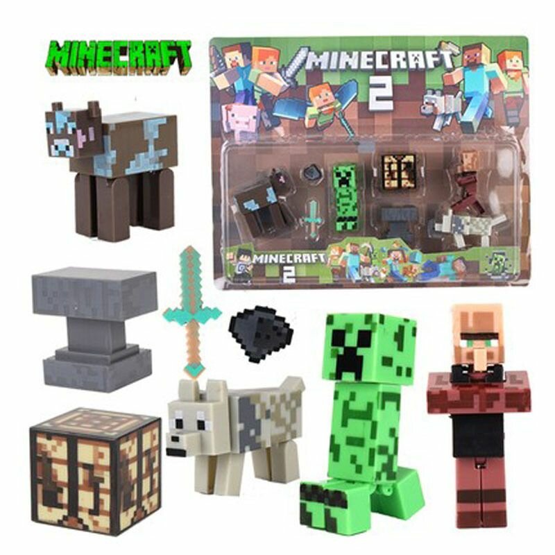 Майнкрафт набор фигурок-игрушек Крипер и Деревенский житель с животными