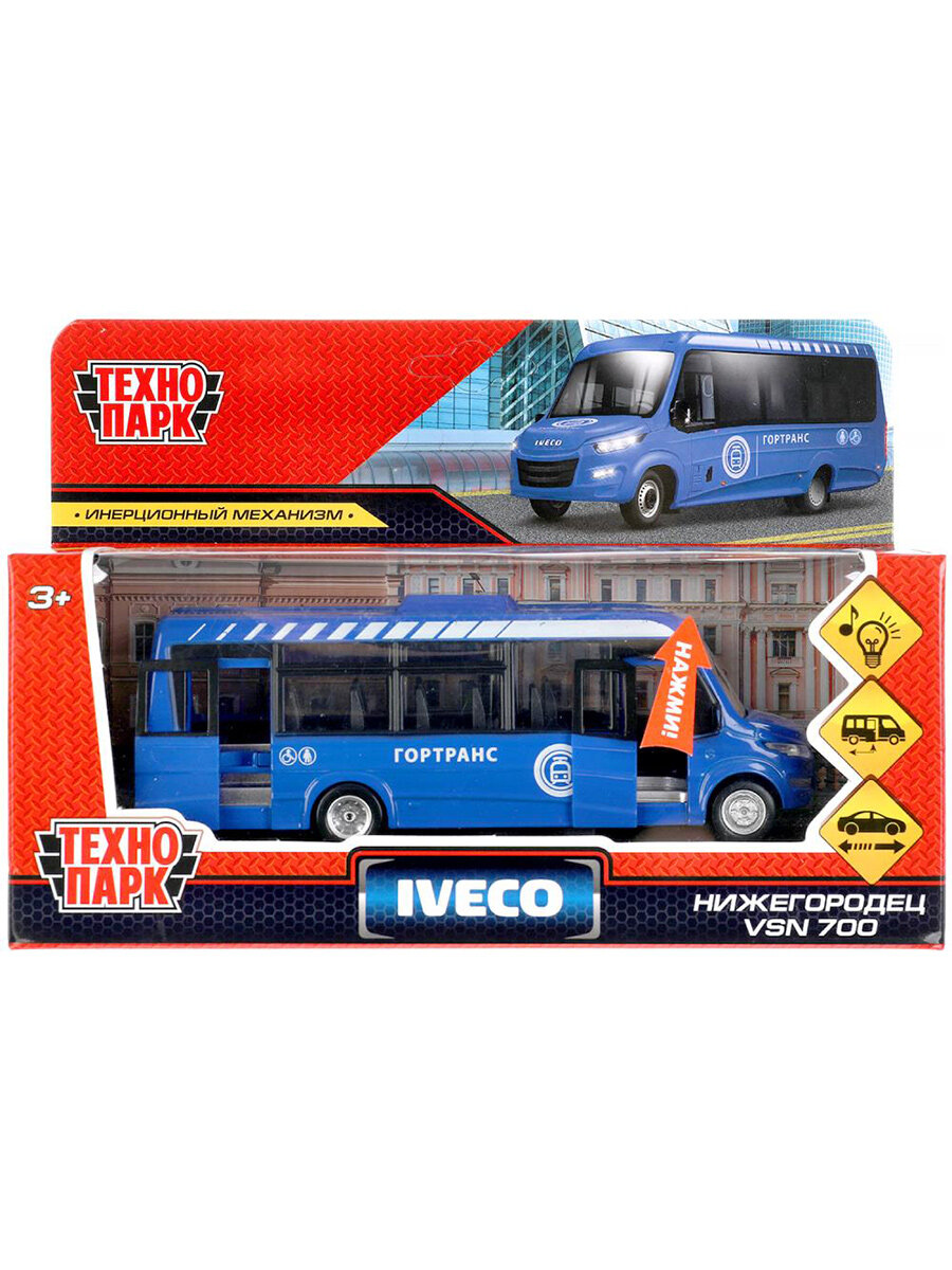 Технопарк Автобус Iveco Daily VSN-700 15 см свет, звук, синий металл DАILY-15SLСIТ-ВU с 3 лет