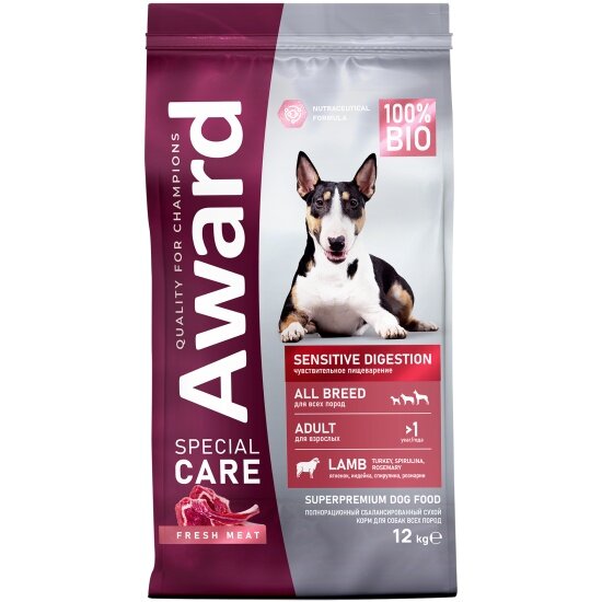 Корм сухой Award SPECIAL CARE Sensitive Digestion для взрослых собак всех пород с чувствительным пищеварением со свежим мясом ягненка 12кг