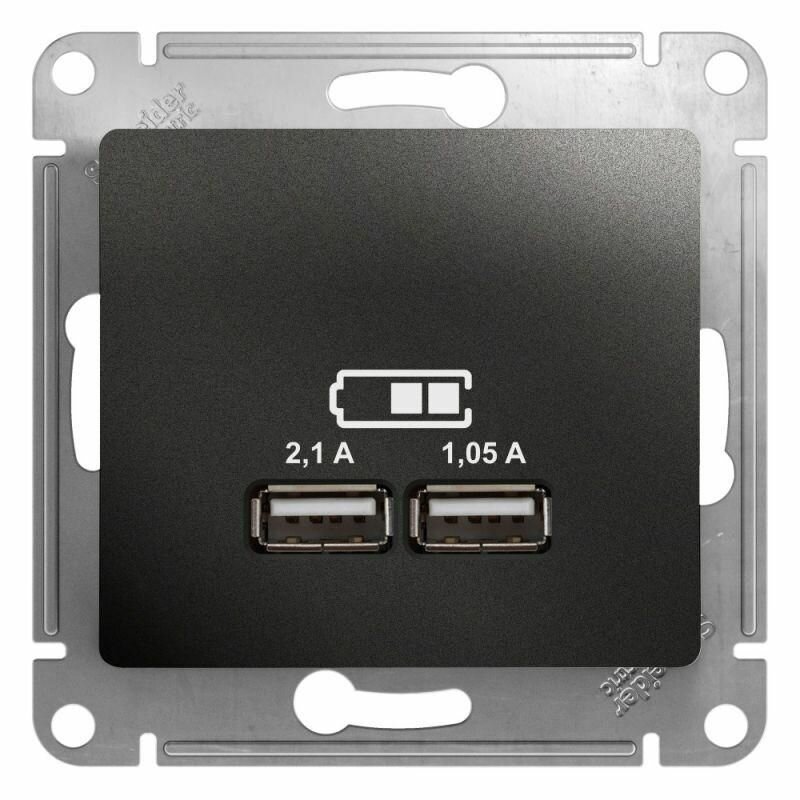 Розетка USB 2-м СП Glossa тип A+A 5В/2100мА 2х5В/1050мА механизм антрацит GSL000733 Schneider Electric