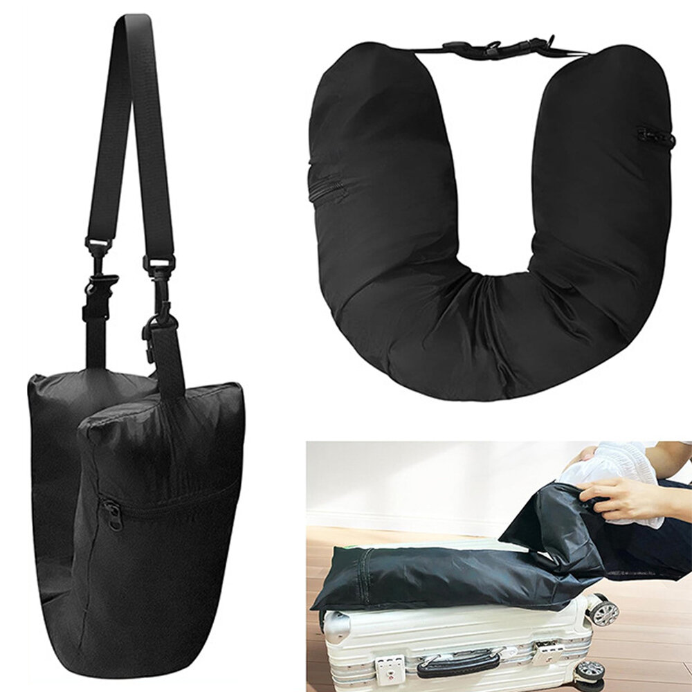 Stuffable Travel Neck Pillow Transformable Luggage Pillowcase Multifunctional Expandable Travel Pillow Cover Essentials, Type A: Black-Waterproof Fabric, Type B: Black-Plush, Item Size 180*780mm, Item Weight A:107.6g, B:121g, Package Size A:160*150*20mm,