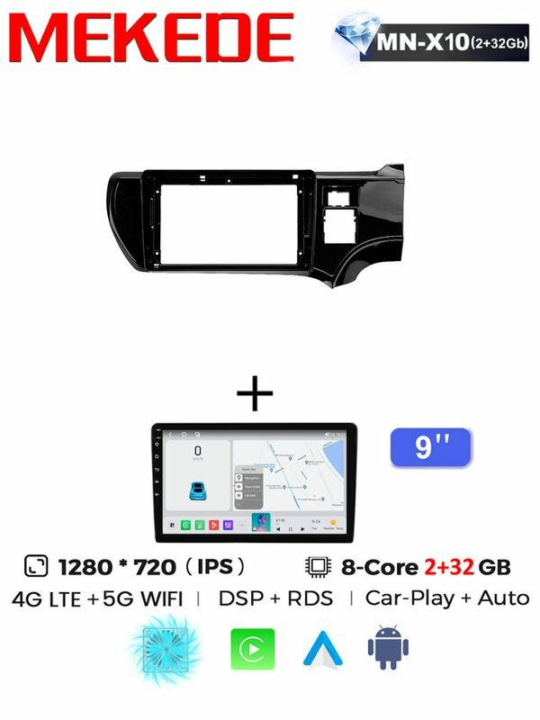 Магнитола 9" Mekede MN X10 Pro 2/32 Gb Toyota Aqua 2011-2017 Правый руль carplay