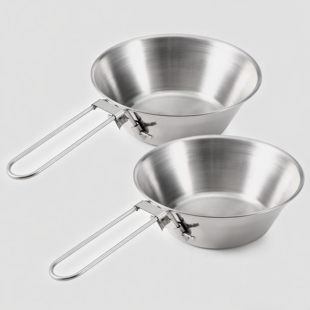 2pcs 260ml Стainless Steel Bowl с Foldable Handle для Outdoor Camping Hiking Backpacking Picnic, Material: Stainless steel, Top Diameter: 123mm, Bottom Diameter: 80mm, Height: 43mm, Handle Length: 90mm, Weight: 128g